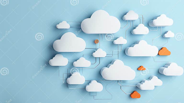 White Cloud Shapes Connected by Lines on a Blue Background ...