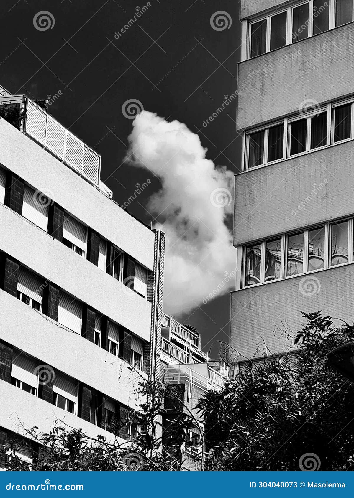White Cloud between Two Buildings. Rigid Vs Flexible Stock Image ...
