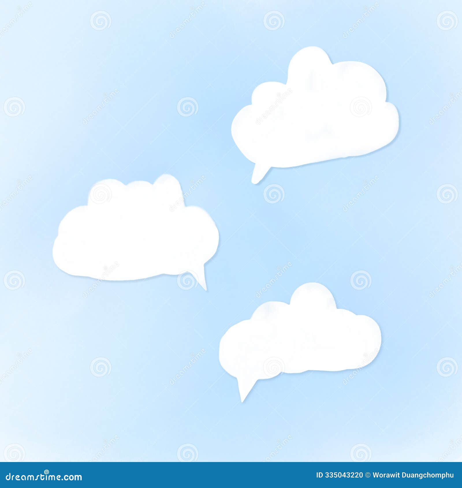 White Clouds on Blue Sky Text Box Bubbles Conversation Stock ...
