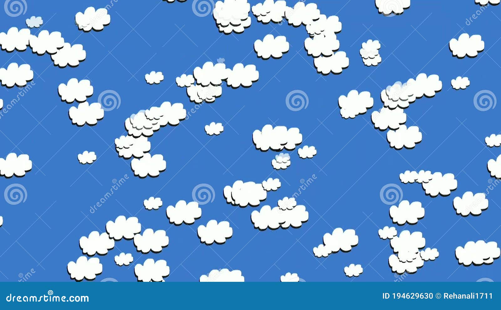 White Clouds Cartoon Animation Falling Down on Blue Background Stock ...