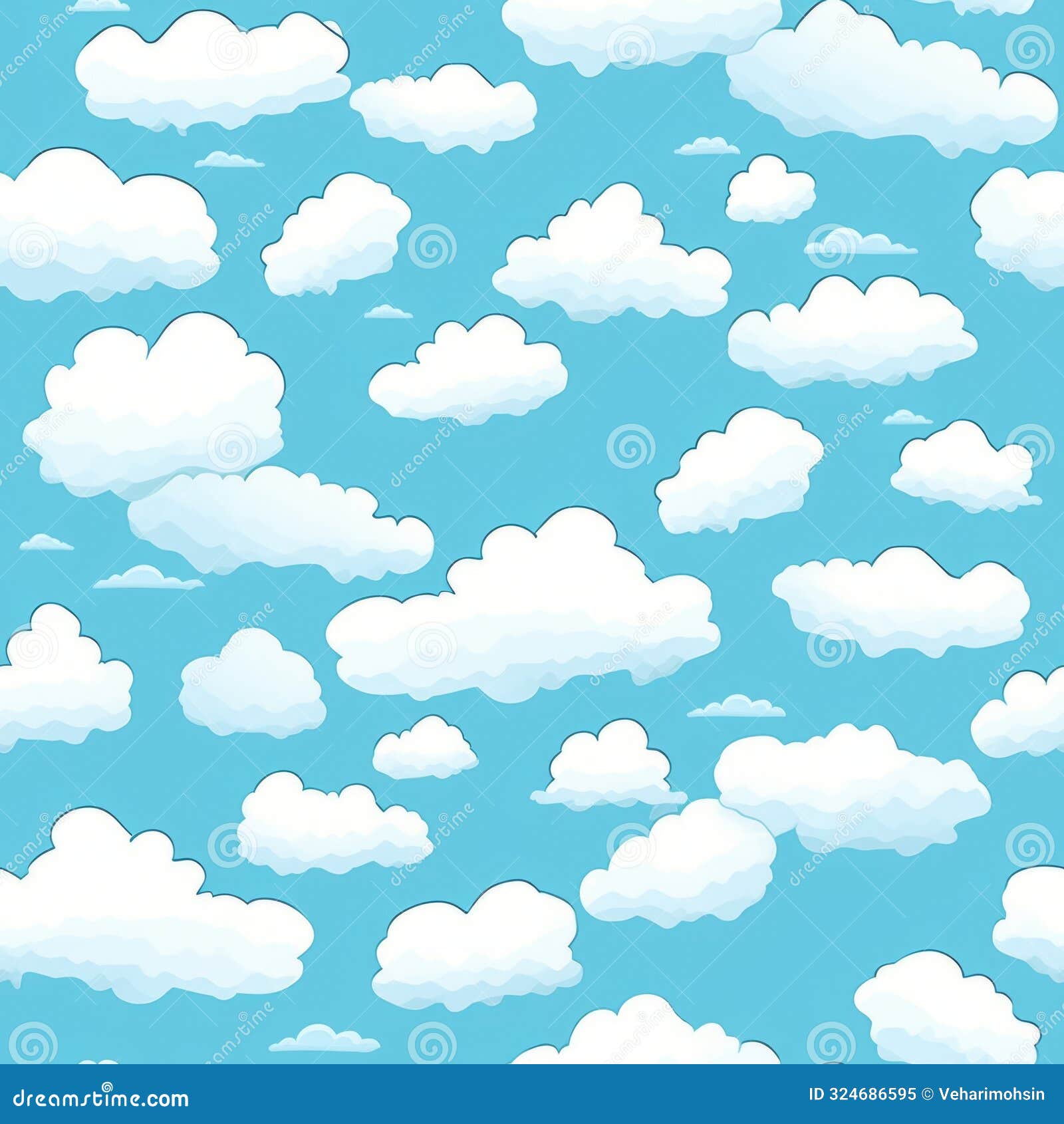 White Clouds Seamless Pattern with Blue Background Stock Illustration ...