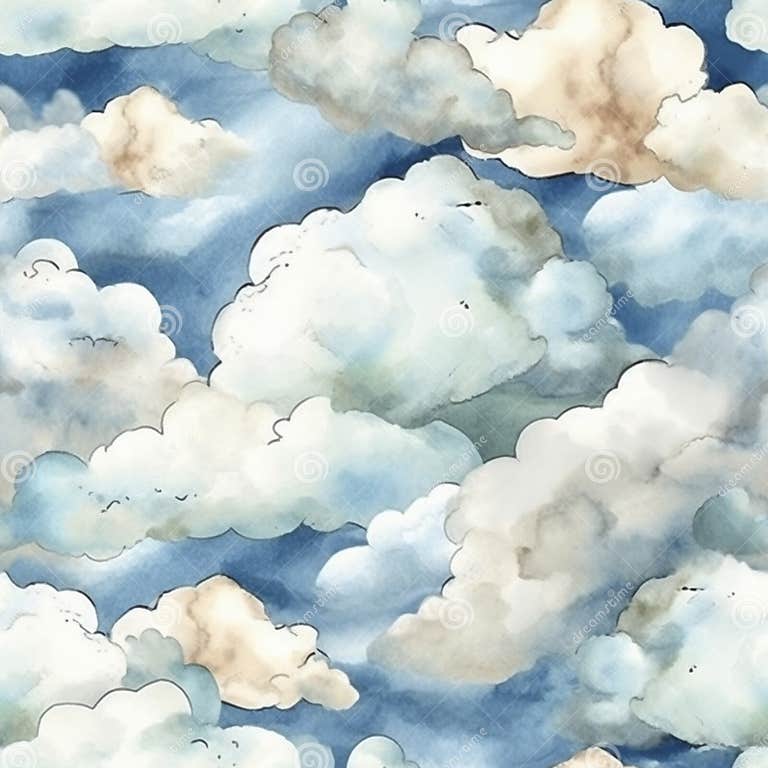 White Clouds Seamless Pattern, Created with Generative AI Stock ...