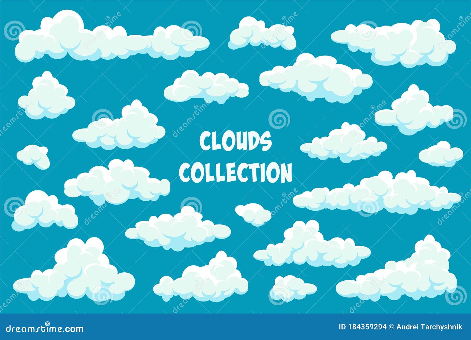 White Clouds Set. Abstract Blue Summer Sky. Simple Cartoon Cloud ...