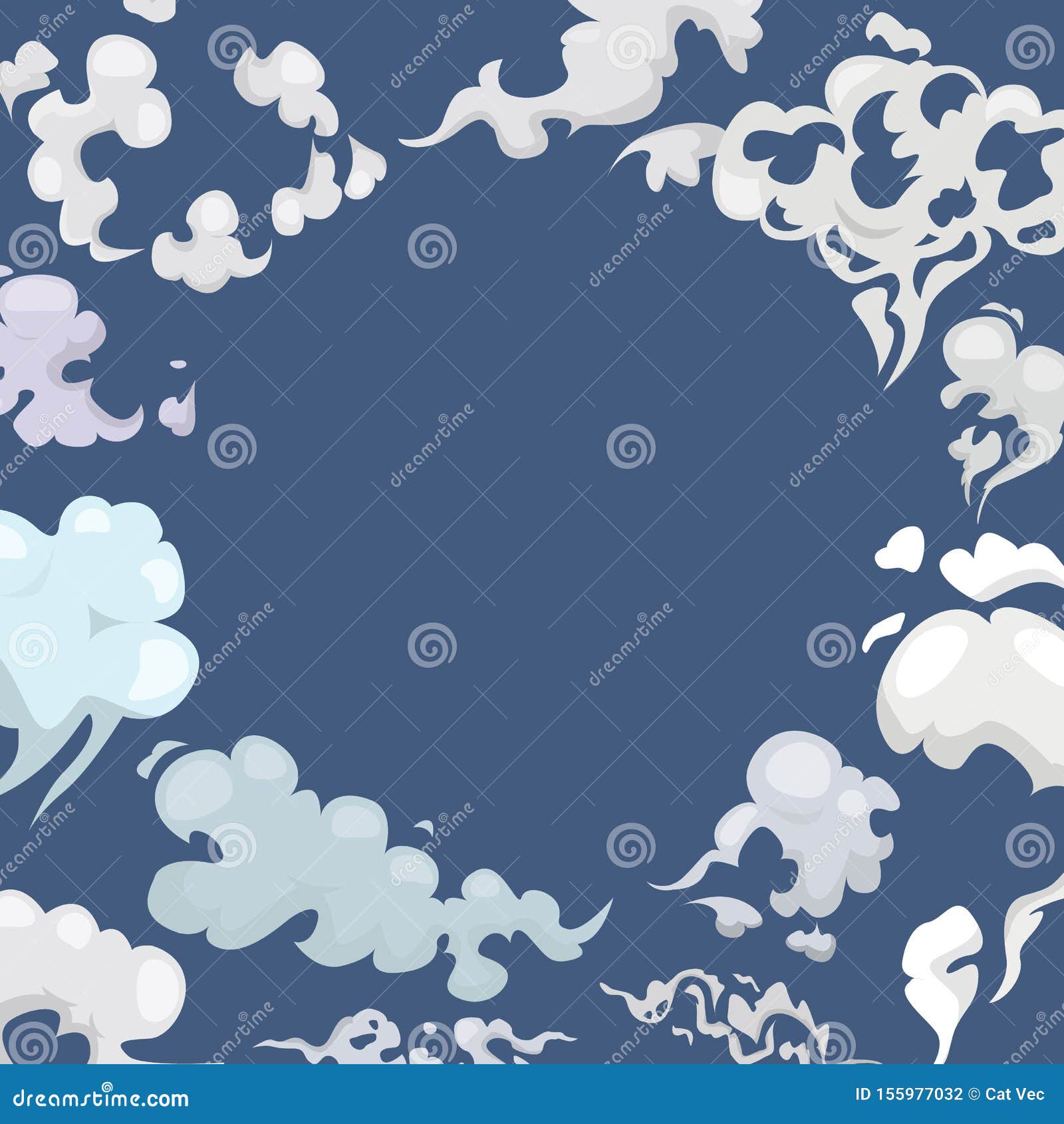 White Clouds and Wind Blows on Blue Sky Background Vector Illustration ...