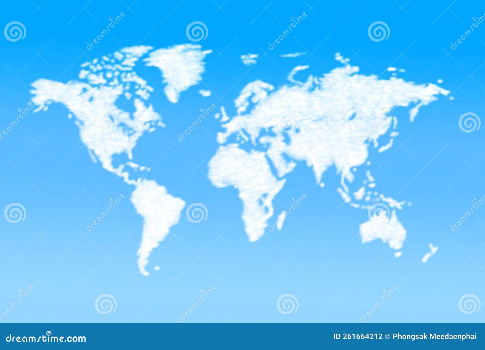 White Clouds of World Map on the Blue Gradient Background. Stock ...