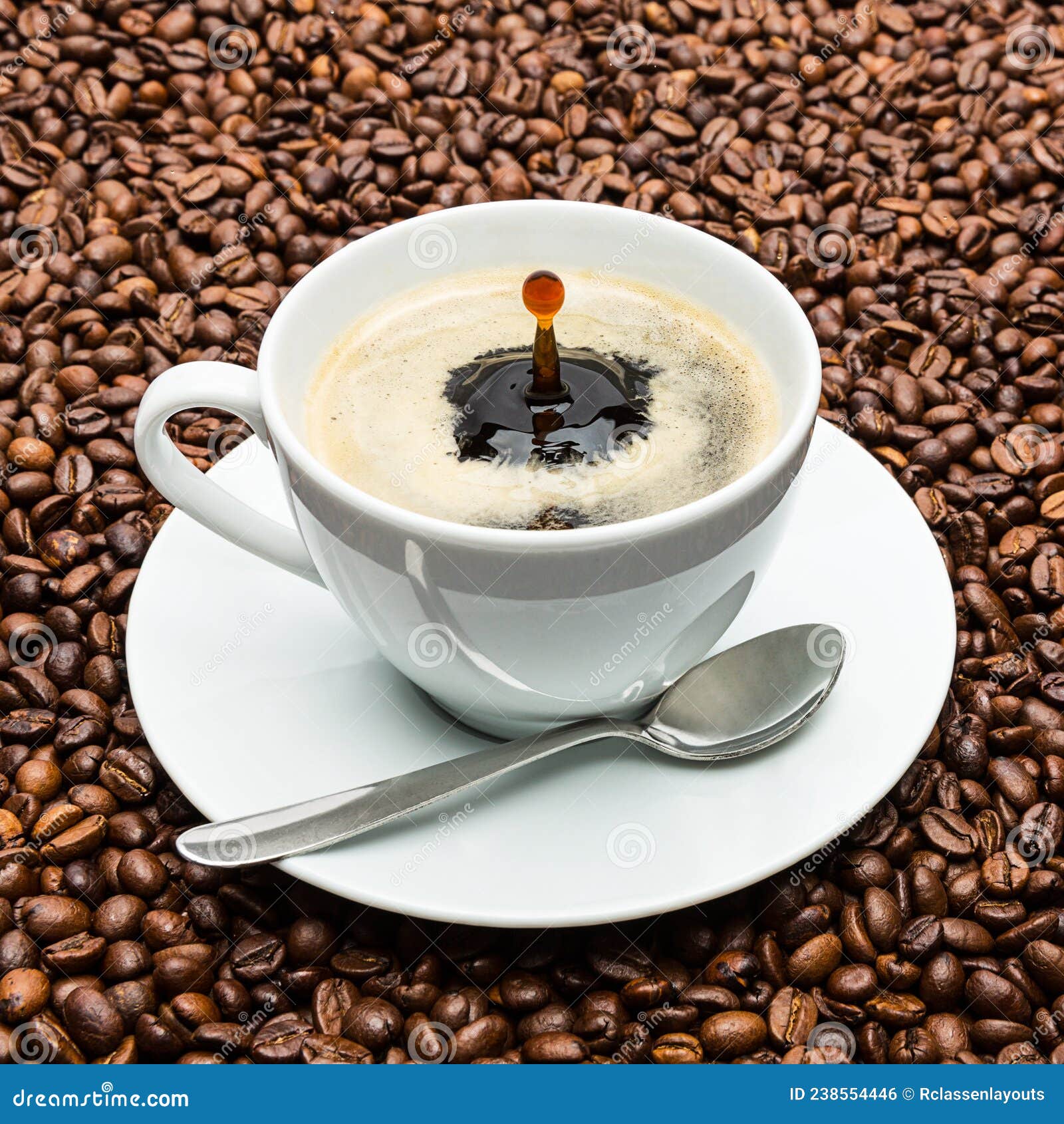 Cup of Coffee with Drop on Beans Stock Photo - Image of bean, arabica ...