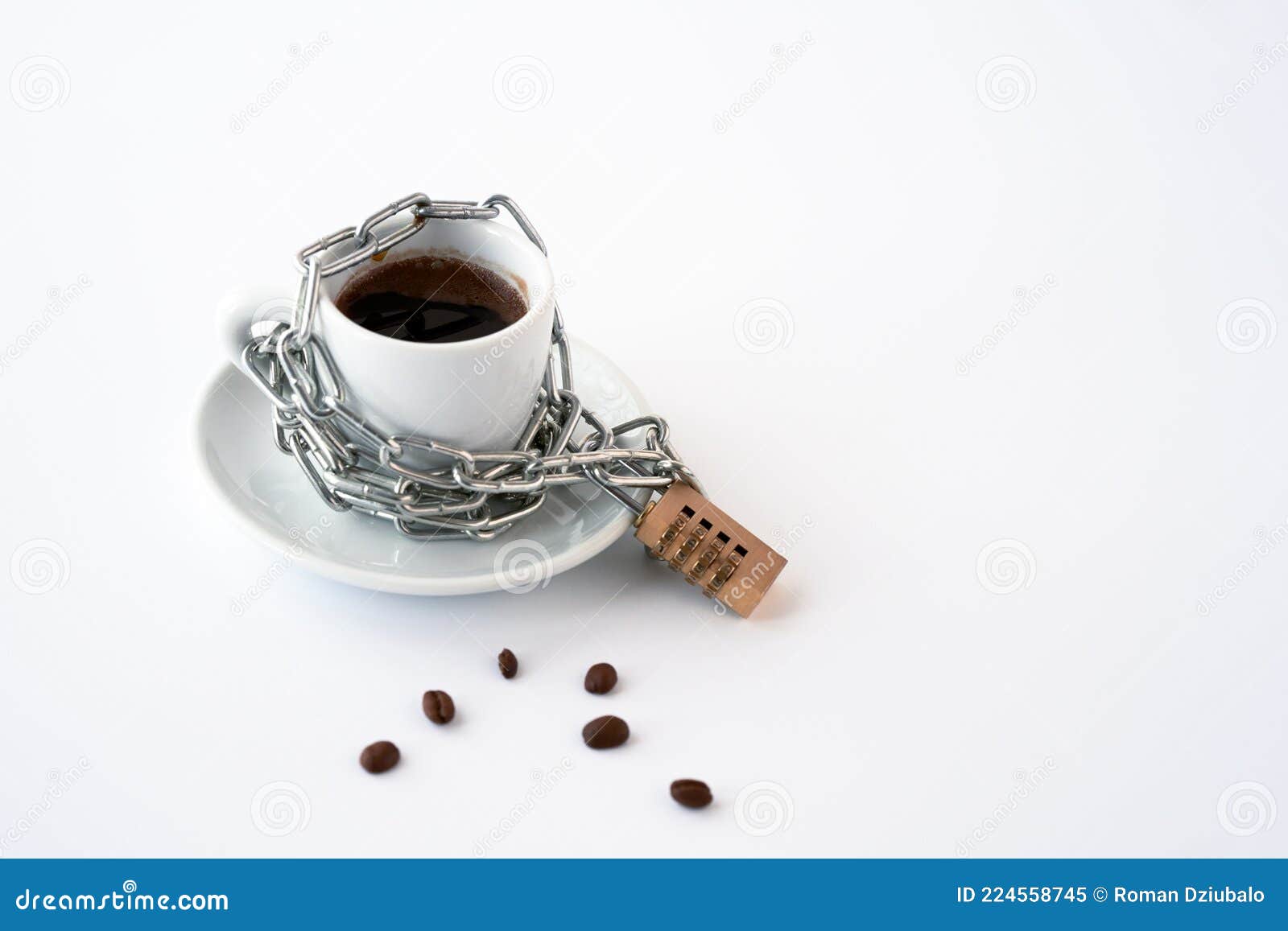 A White Coffee Cup is Wrapped with a Chain and Locked with a ...