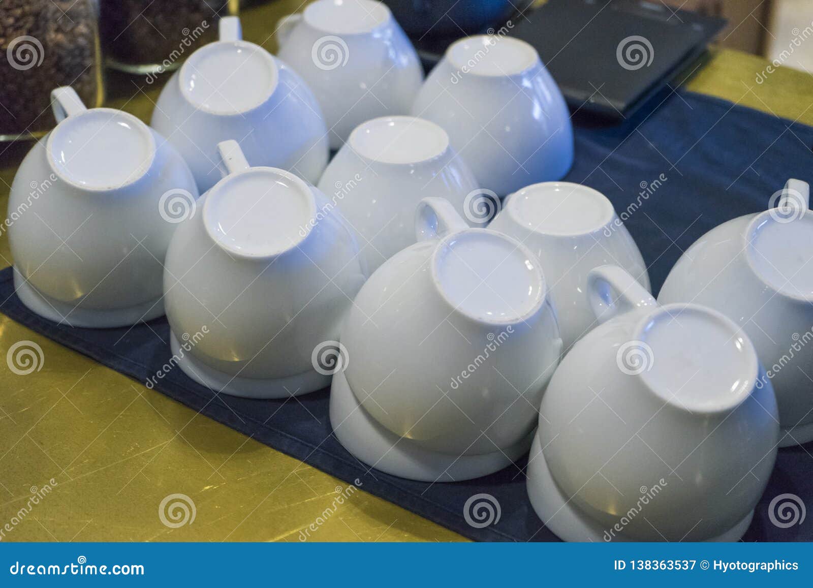 White Coffee Cups Piled Upside Down after Washing the Dishes Stock ...