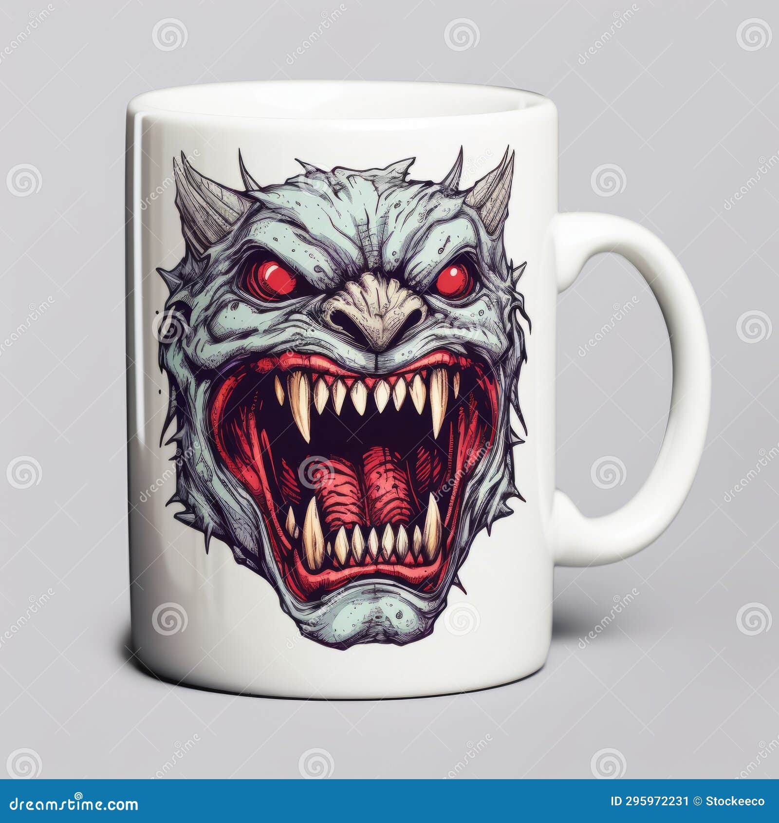 Color Engraved Demon Mug with Highly Detailed Illustration Stock ...