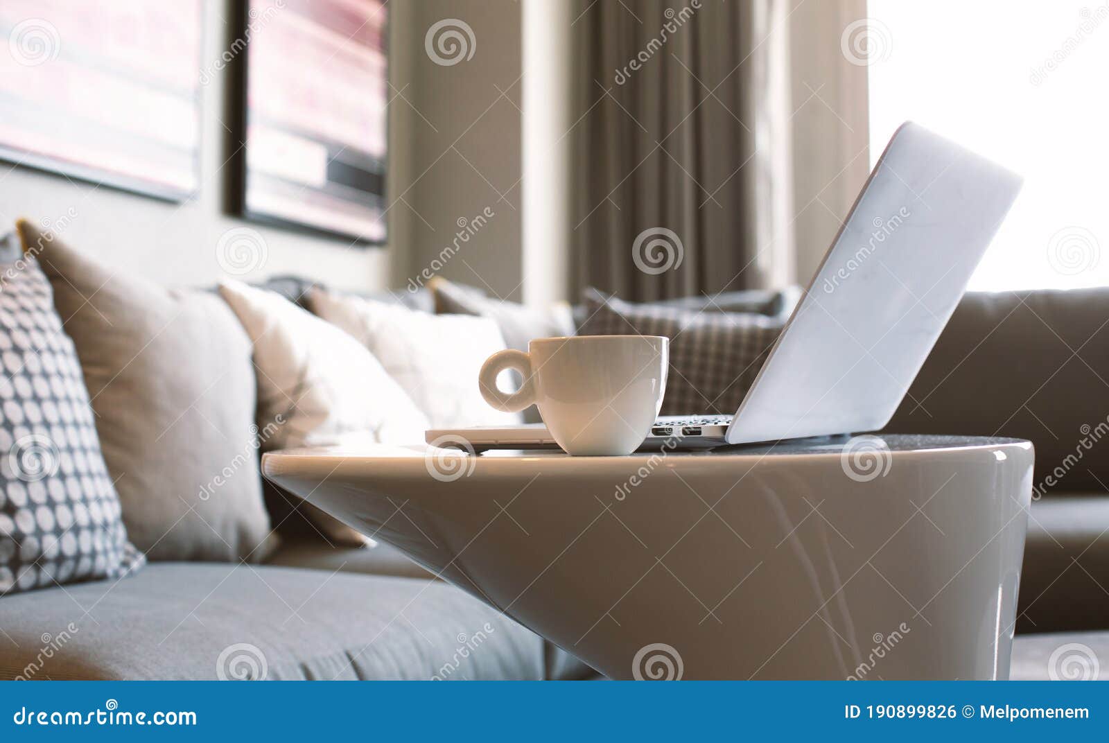 White Coffee Mug beside Laptop Computer Stock Photo - Image of wireless ...