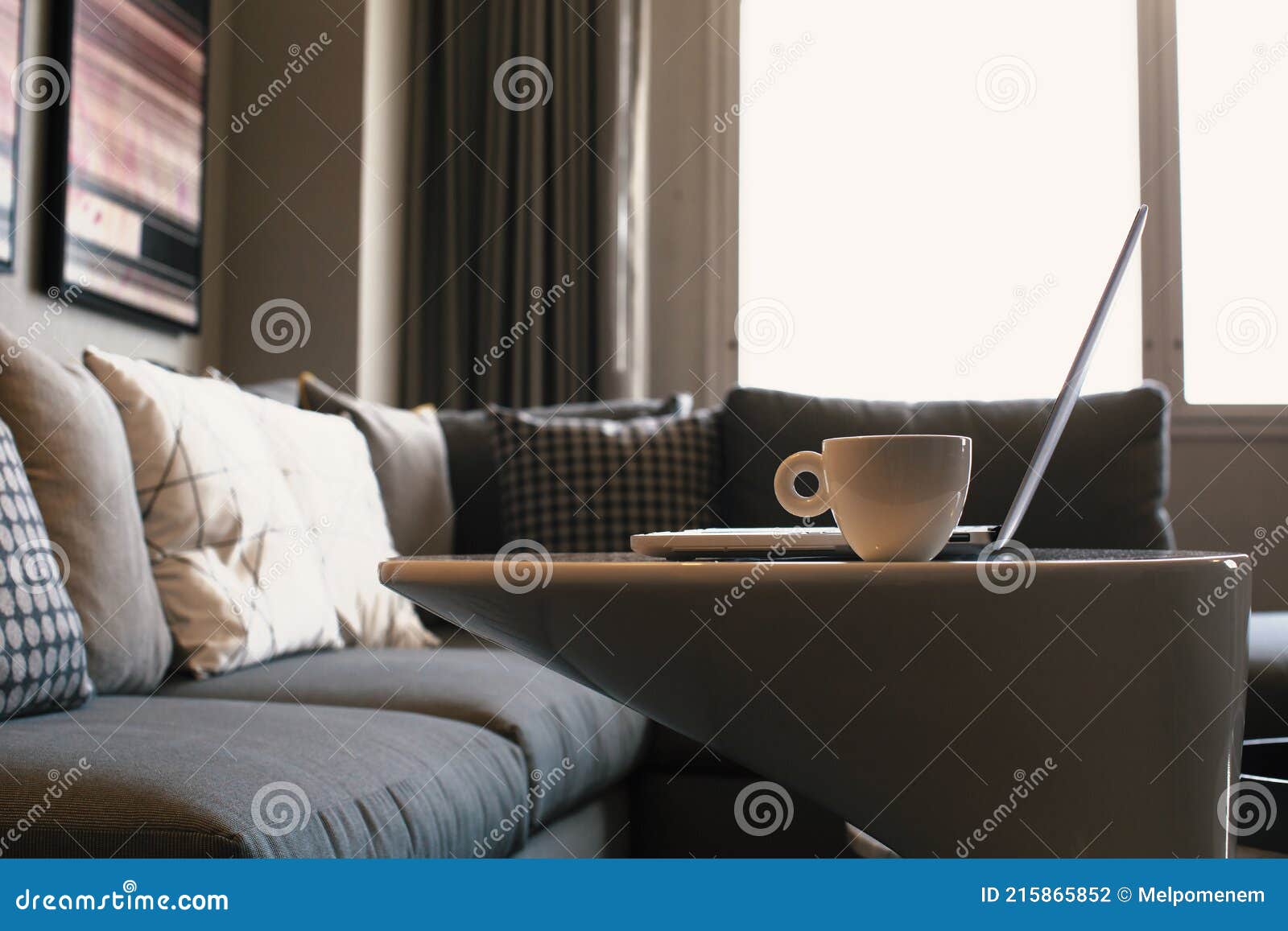 White Coffee Mug beside Laptop Computer Stock Photo - Image of internet ...