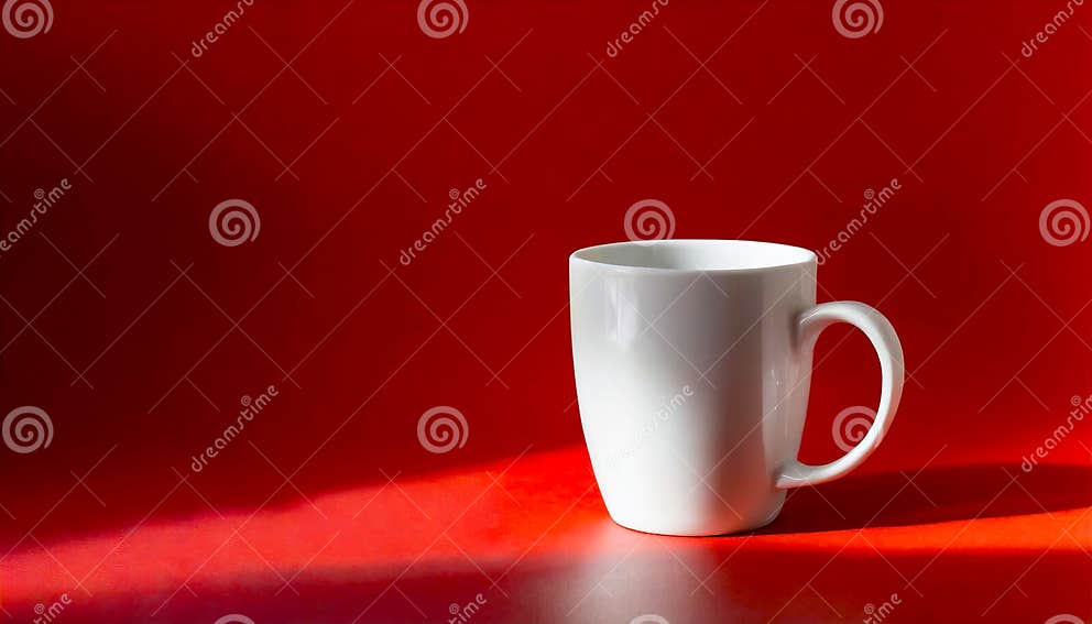 White Coffee Mug Side View with Light Shadows on a Red Isolated ...