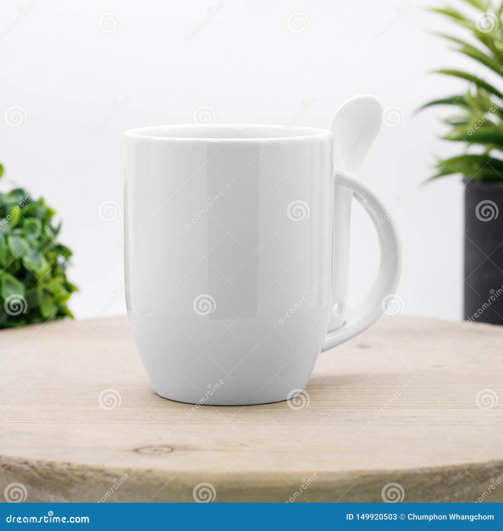 White Coffee Mug and Spoon on Backdrops. Ceramic Tea Cup for Your ...