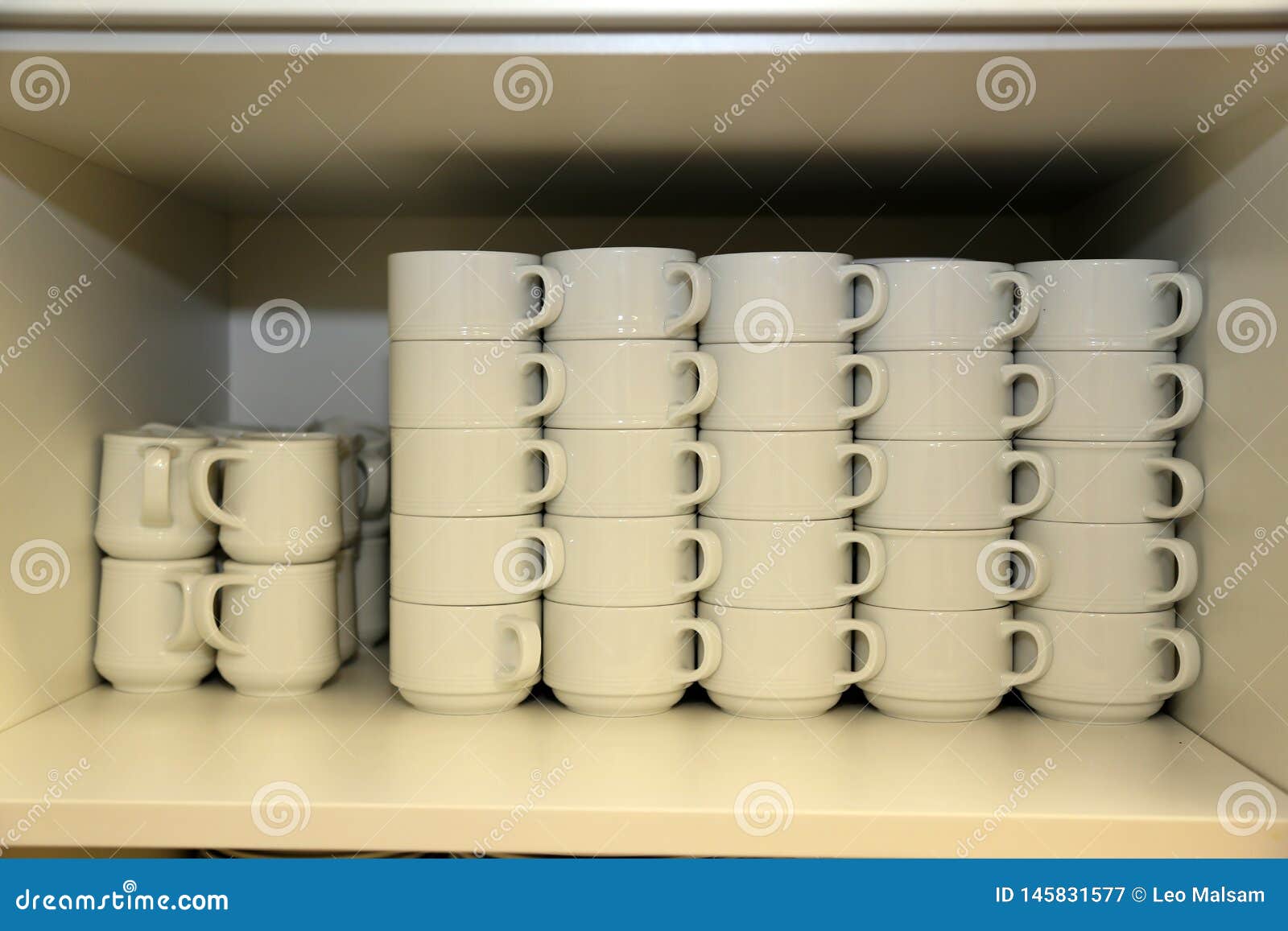 White Coffee Mugs Stacks Stand in the Closet Stock Image - Image of ...