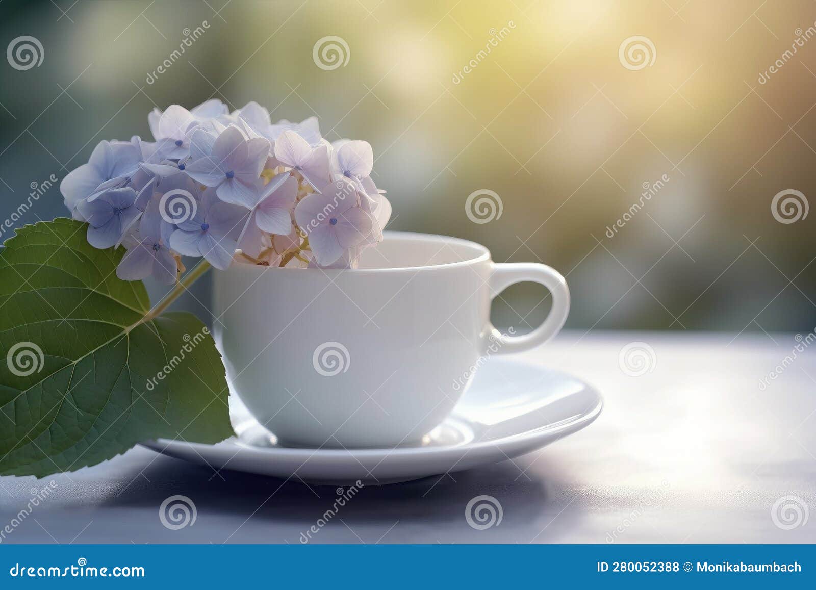 White Coffee or Tea Cup with Hydrangea Flowers. Generative AI Stock ...