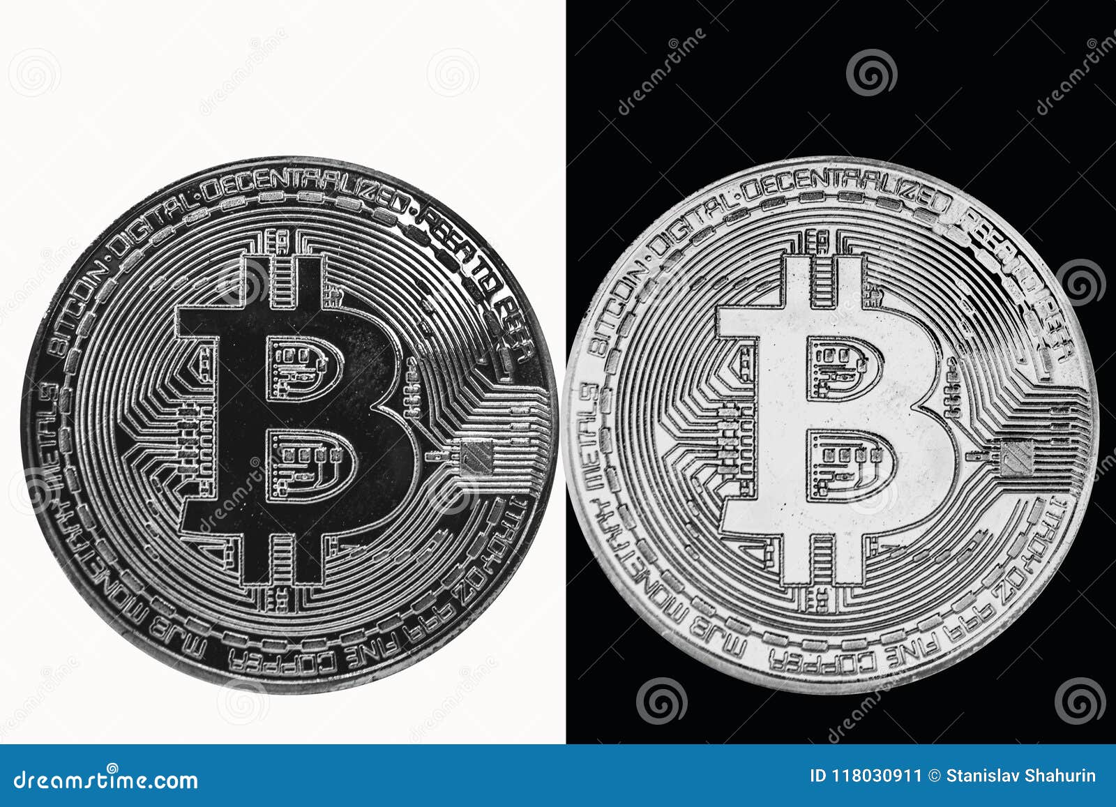 White Coin on a Black Background and a Black Coin on a White Background ...