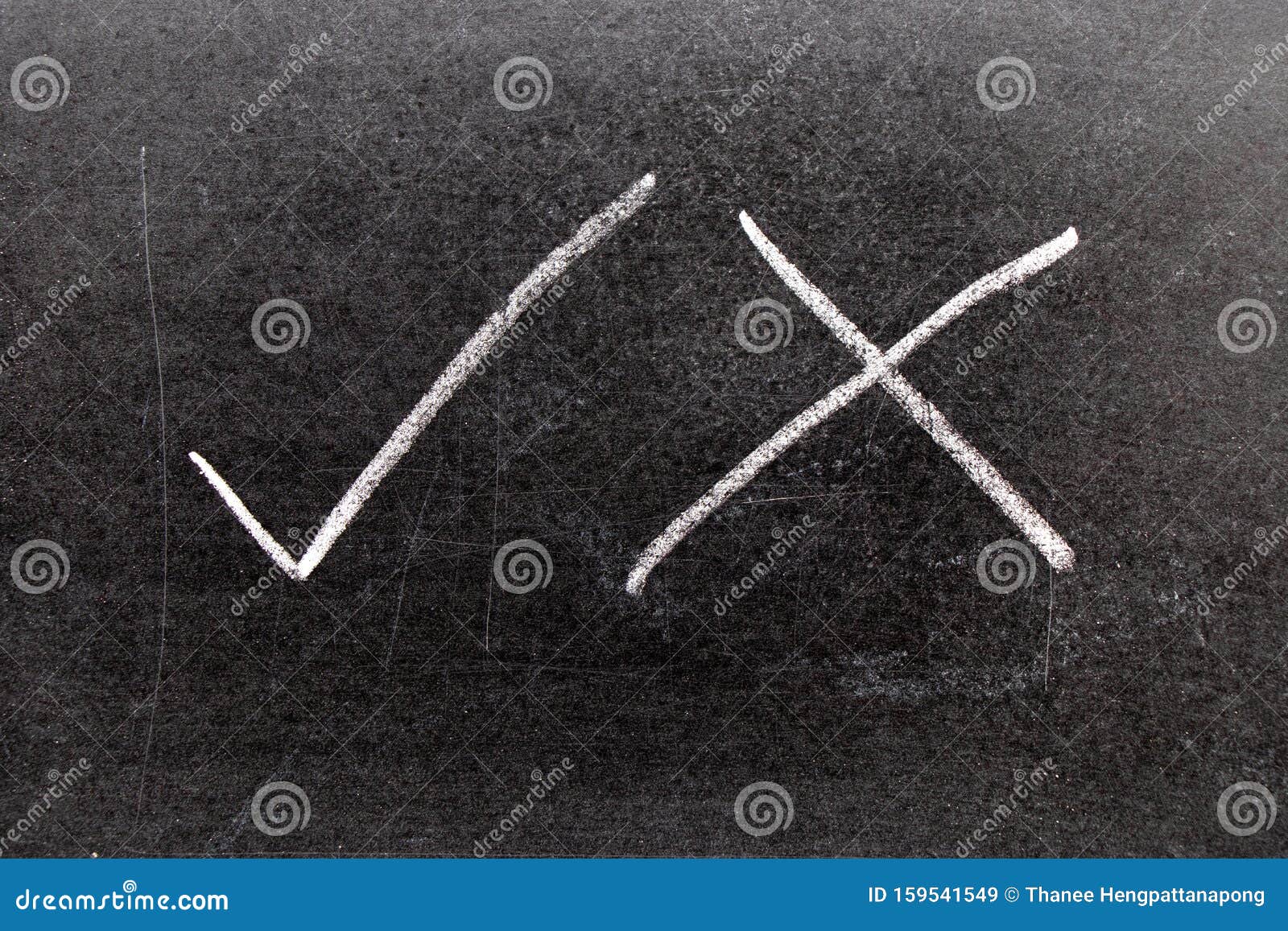 White Color Chalk Handdrawing As Check Mark of Right and Wrong Shape on ...