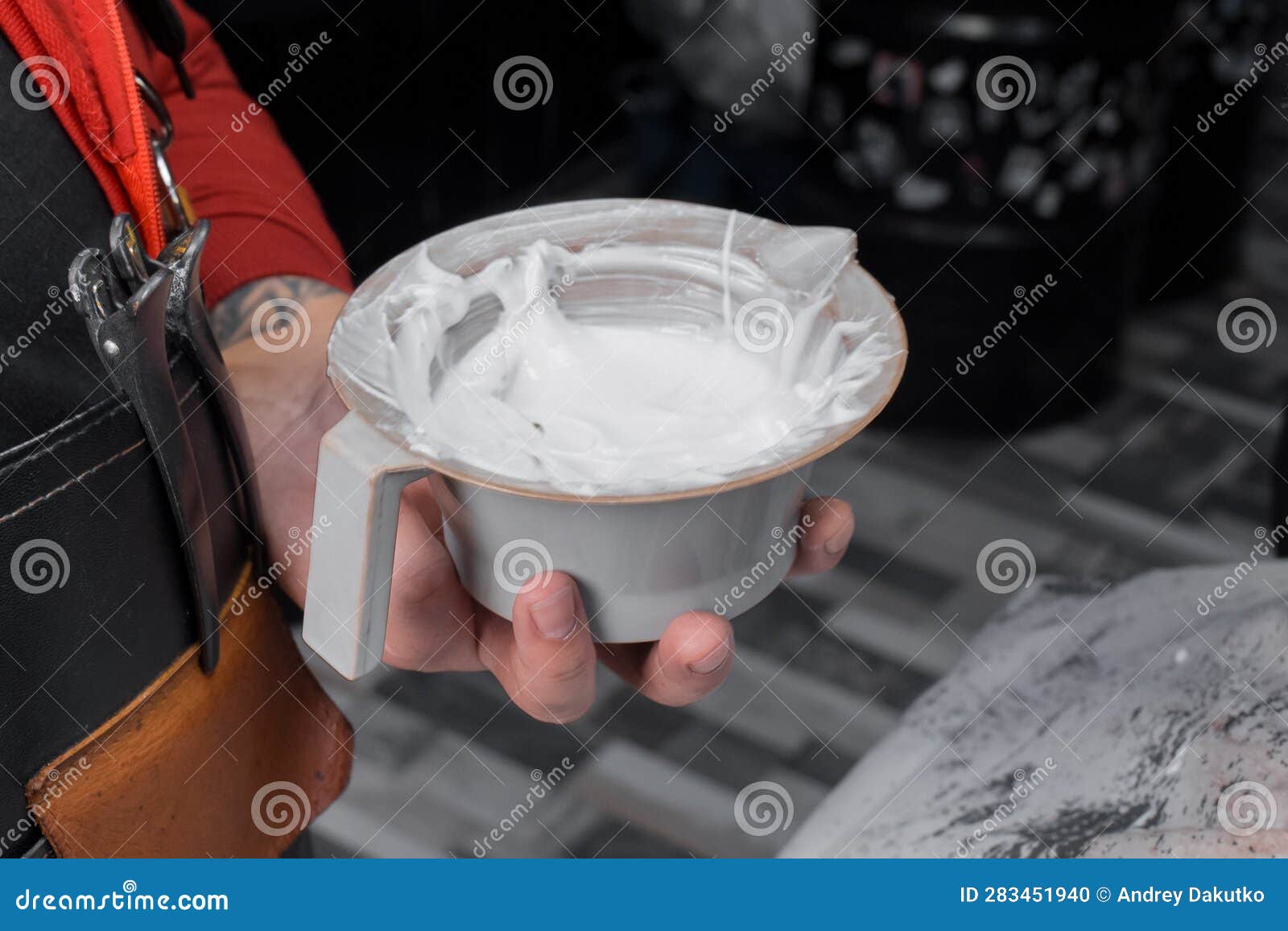 White Color Dye Coloring in a Container for Dyeing the Client S Hair at ...