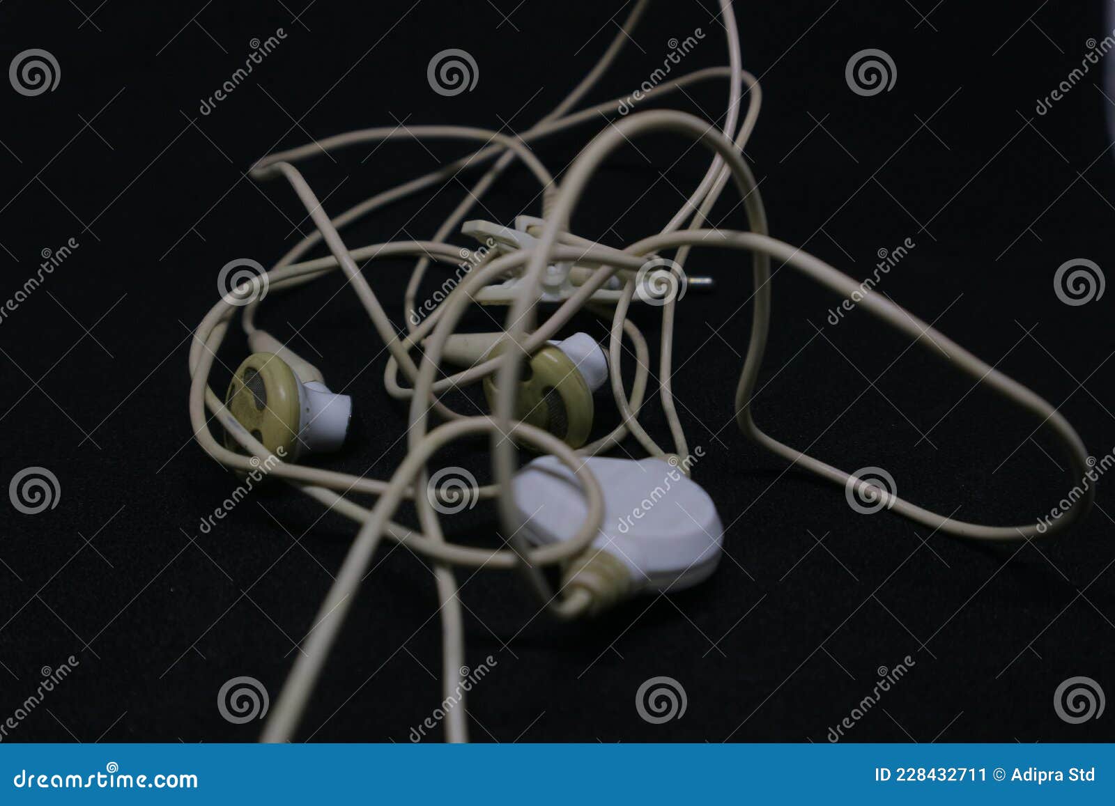 White Color of Earphone with Messy Cable Stock Image - Image of graphic ...