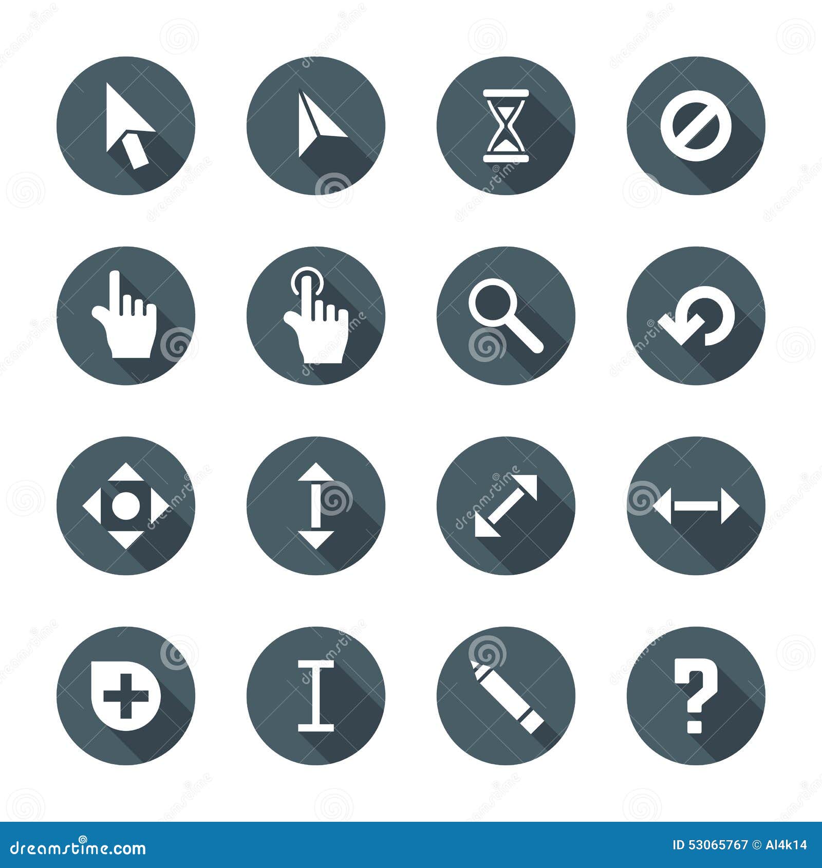 White Color Flat Style Various Solid Cursors Icons Set Stock Vector ...