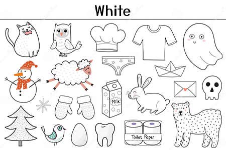 White Color Objects Set. Learning Colors for Kids Stock Vector ...