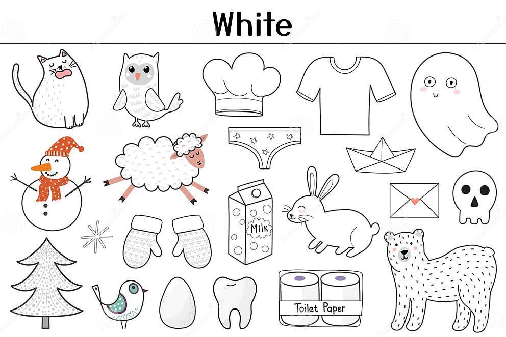White Color Objects Set. Learning Colors for Kids Stock Vector ...