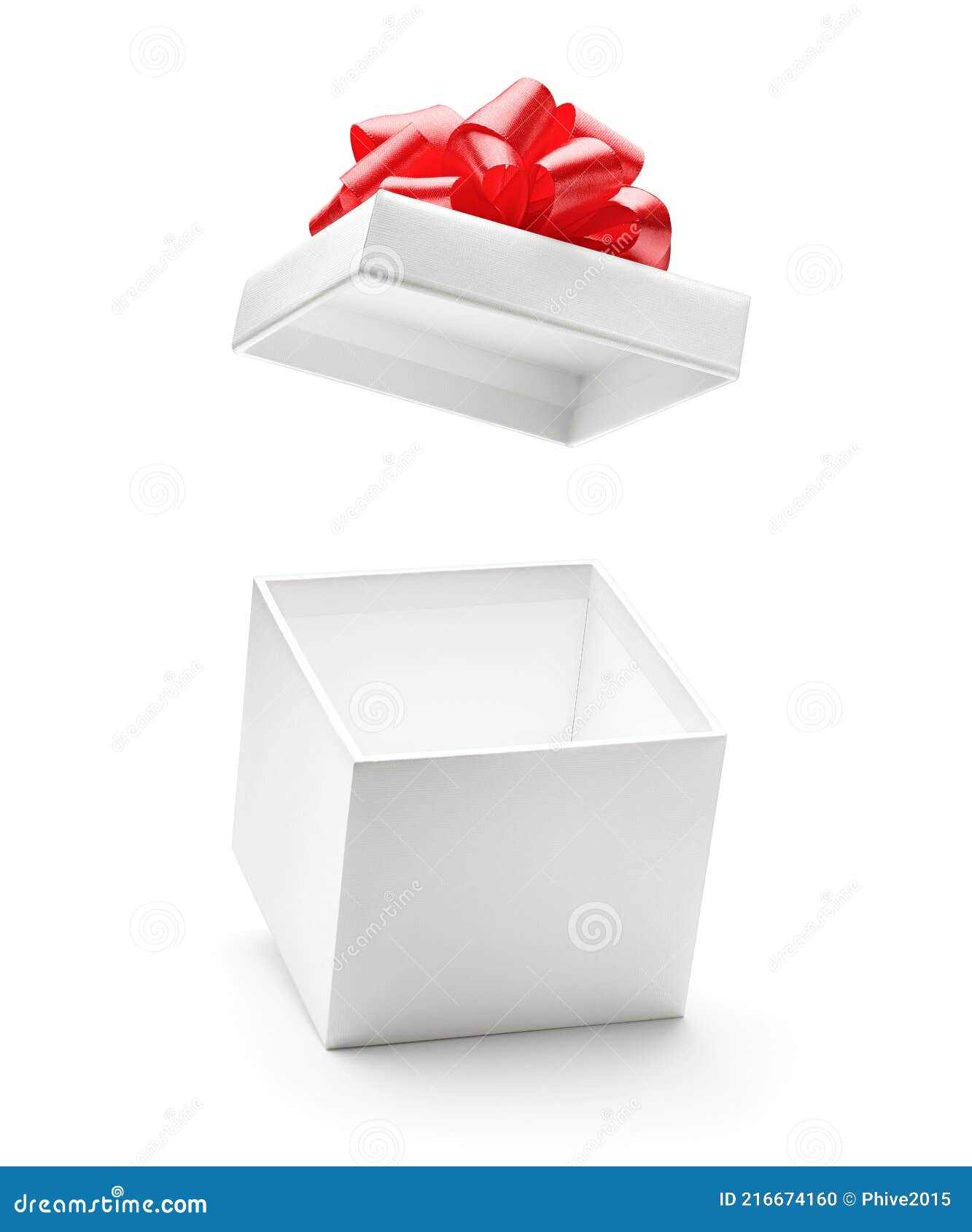White Color Open Gift Box with Red Bow Stock Photo - Image of isolated ...