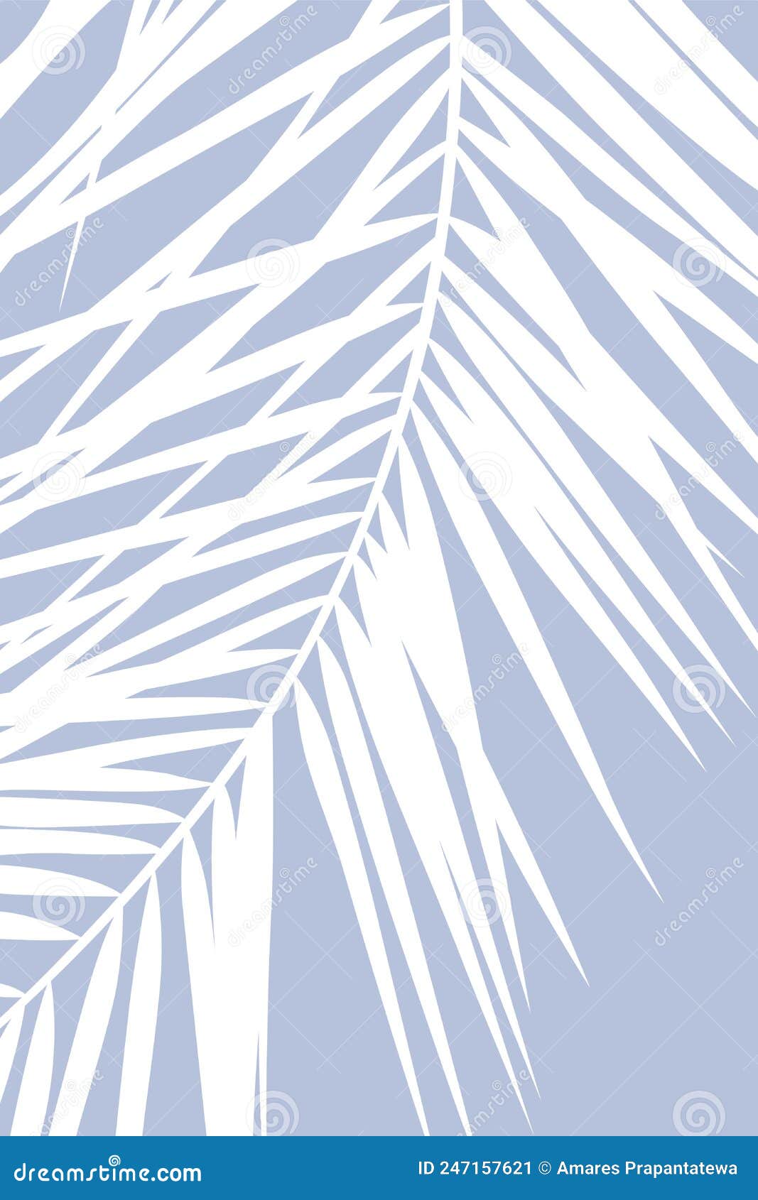 White Color of Tropical Leaves Pattern Style on Cyan Color Background ...