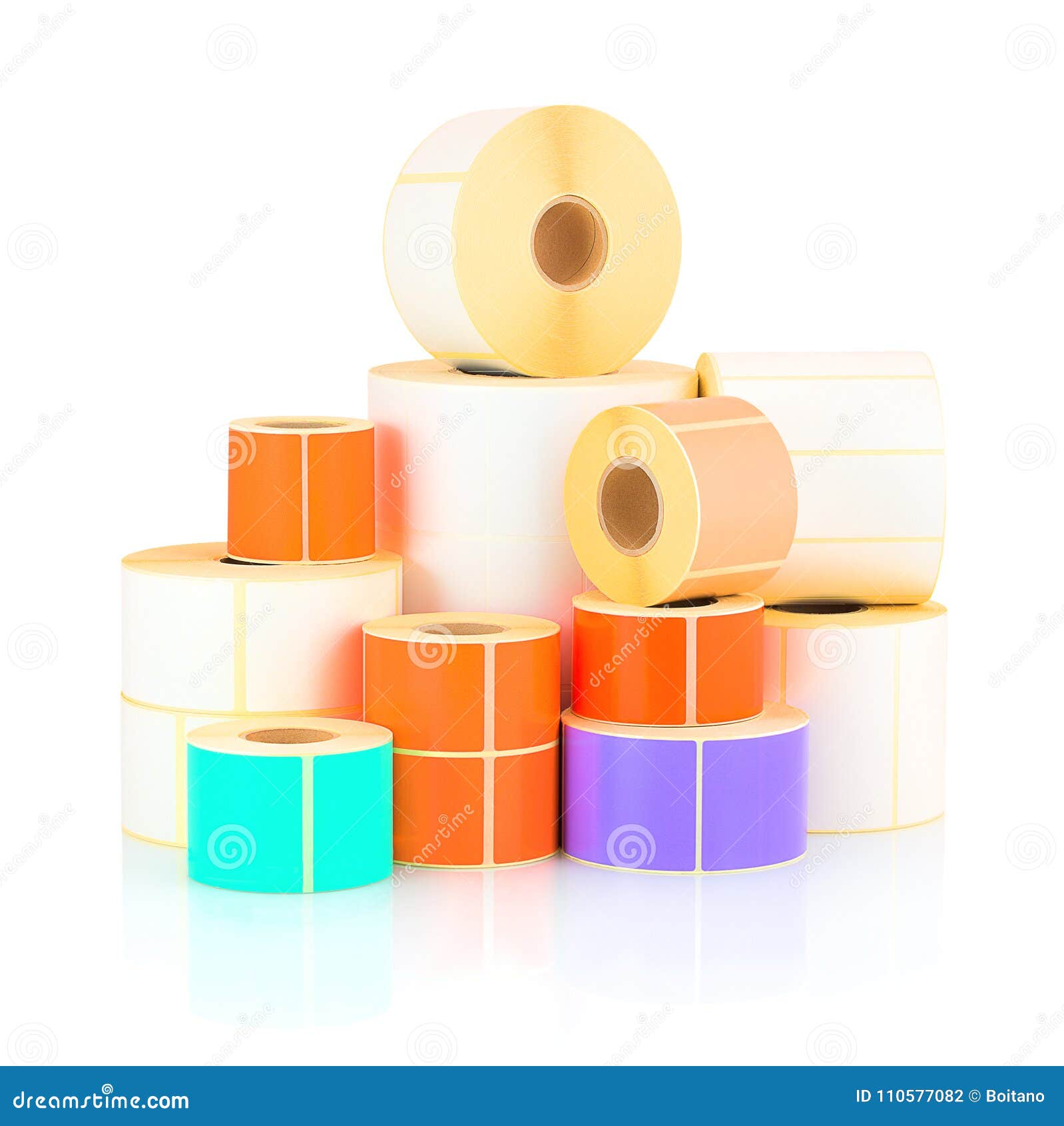 Colored Label Rolls Isolated On White Background With Shadow Reflection ...