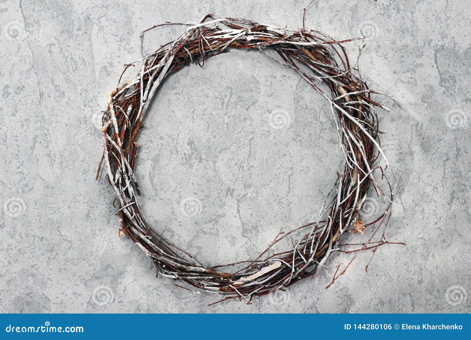 Wreath of Branches on a Gray Background Stock Photo - Image of greenery ...