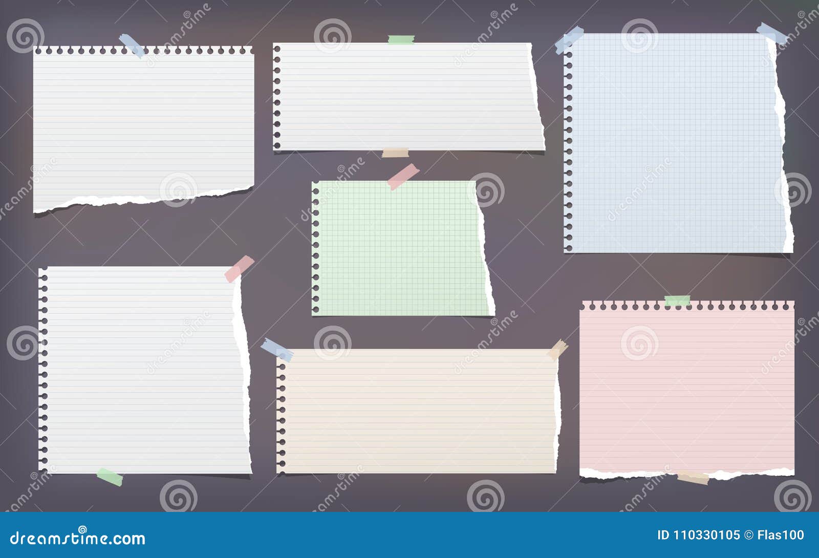 White and Colorful Torn, Lined, and Squared Note, Notebook Paper Strips ...