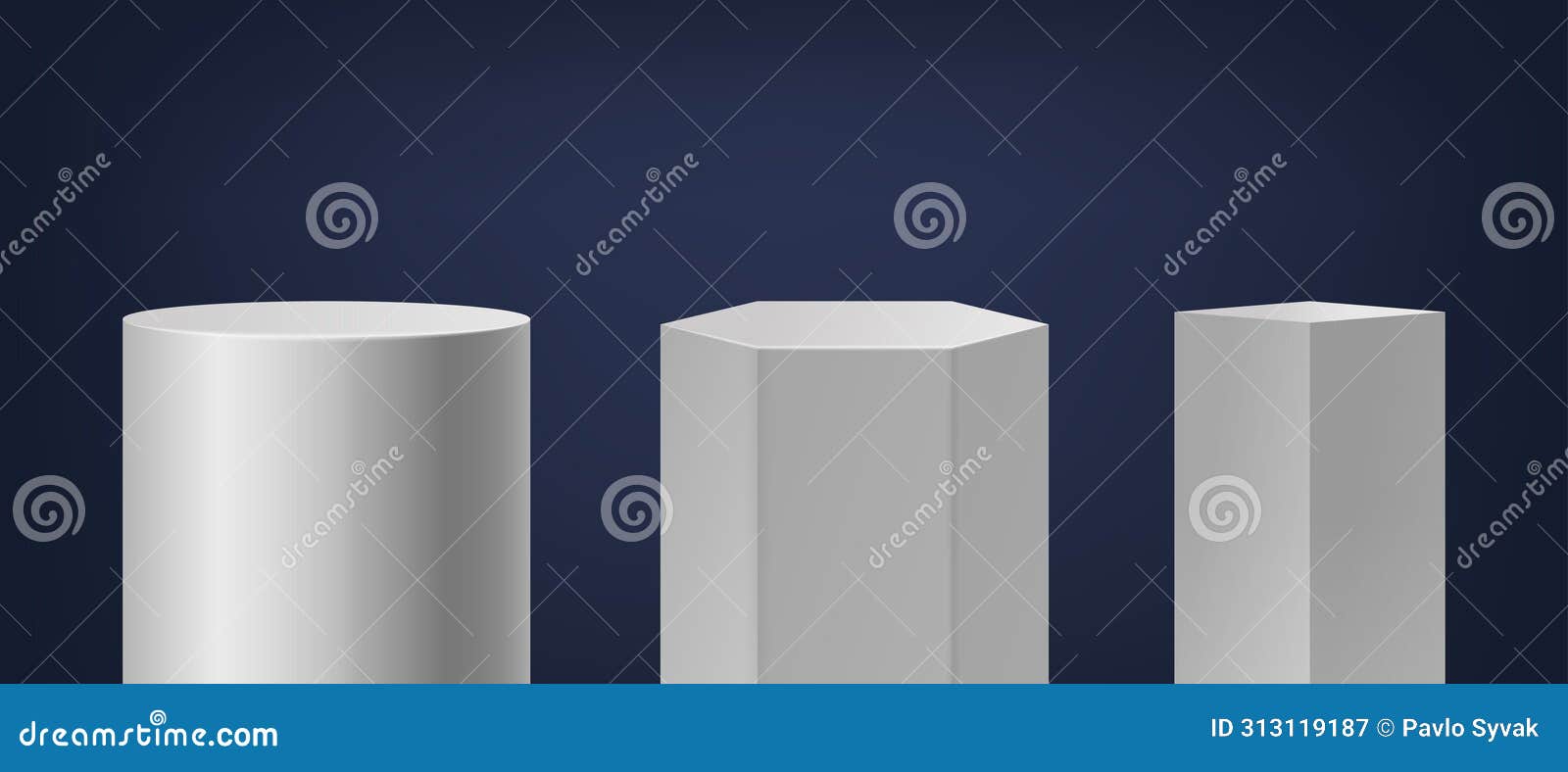 White Column Podiums. Vector Round, Hexagonal and Square Shaped Pillars ...