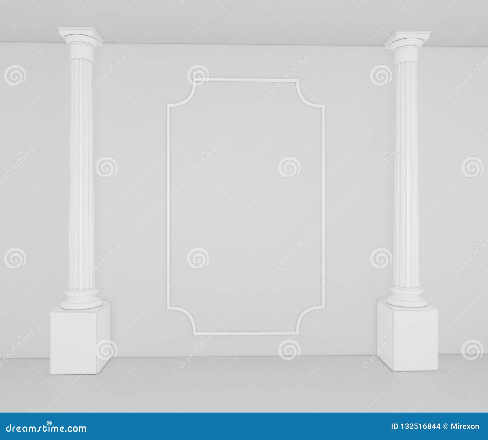 White Columns in an Empty Interior with a Classic Decor on the Wall ...