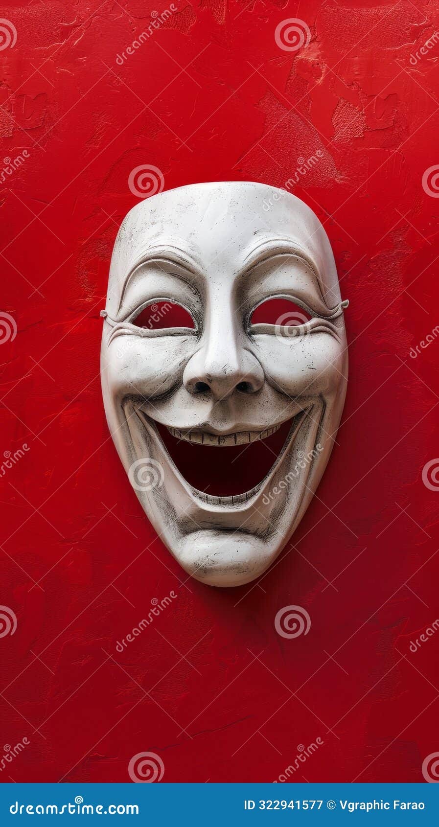 White Comedy Mask on Red Textured Background. Theatrical Art and ...