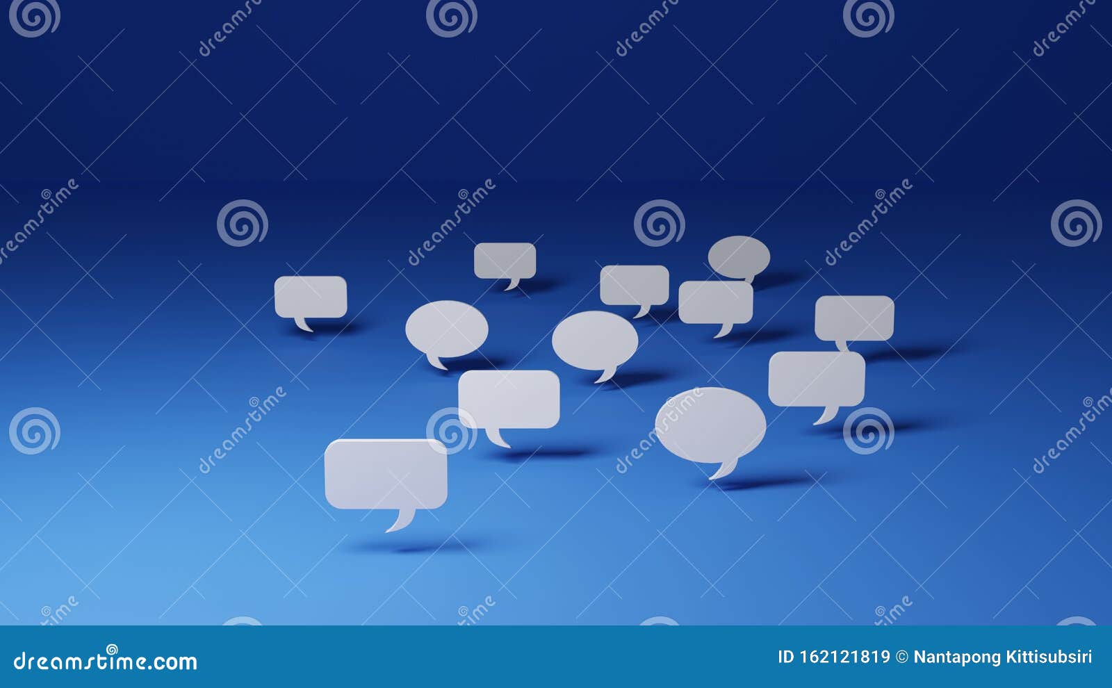 White Comment Balloon on Blue Background, 3D Rendering Stock ...