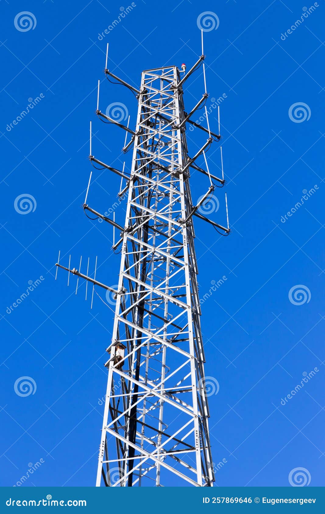 White Communication Tower with Radio Devices Stock Photo - Image of ...