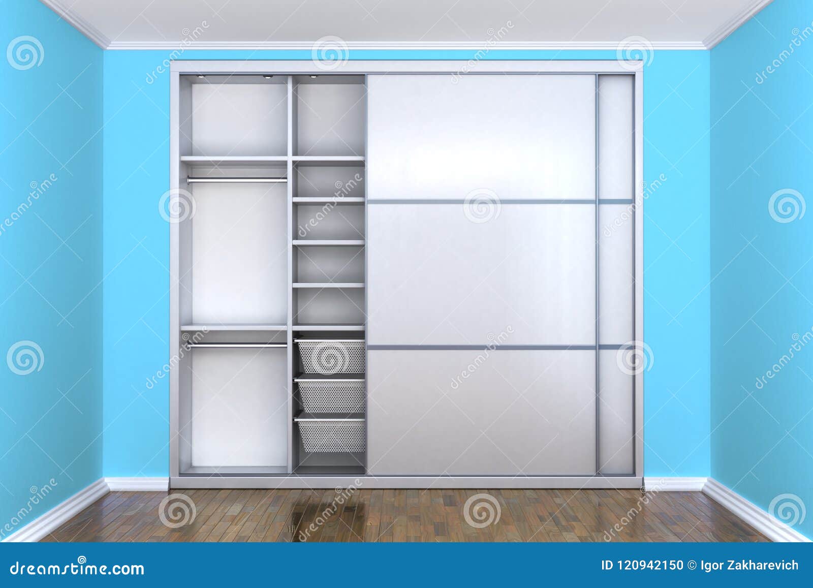 Wardrobe Compartment With Mirrored Doors In A Bright Room Royalty-Free ...