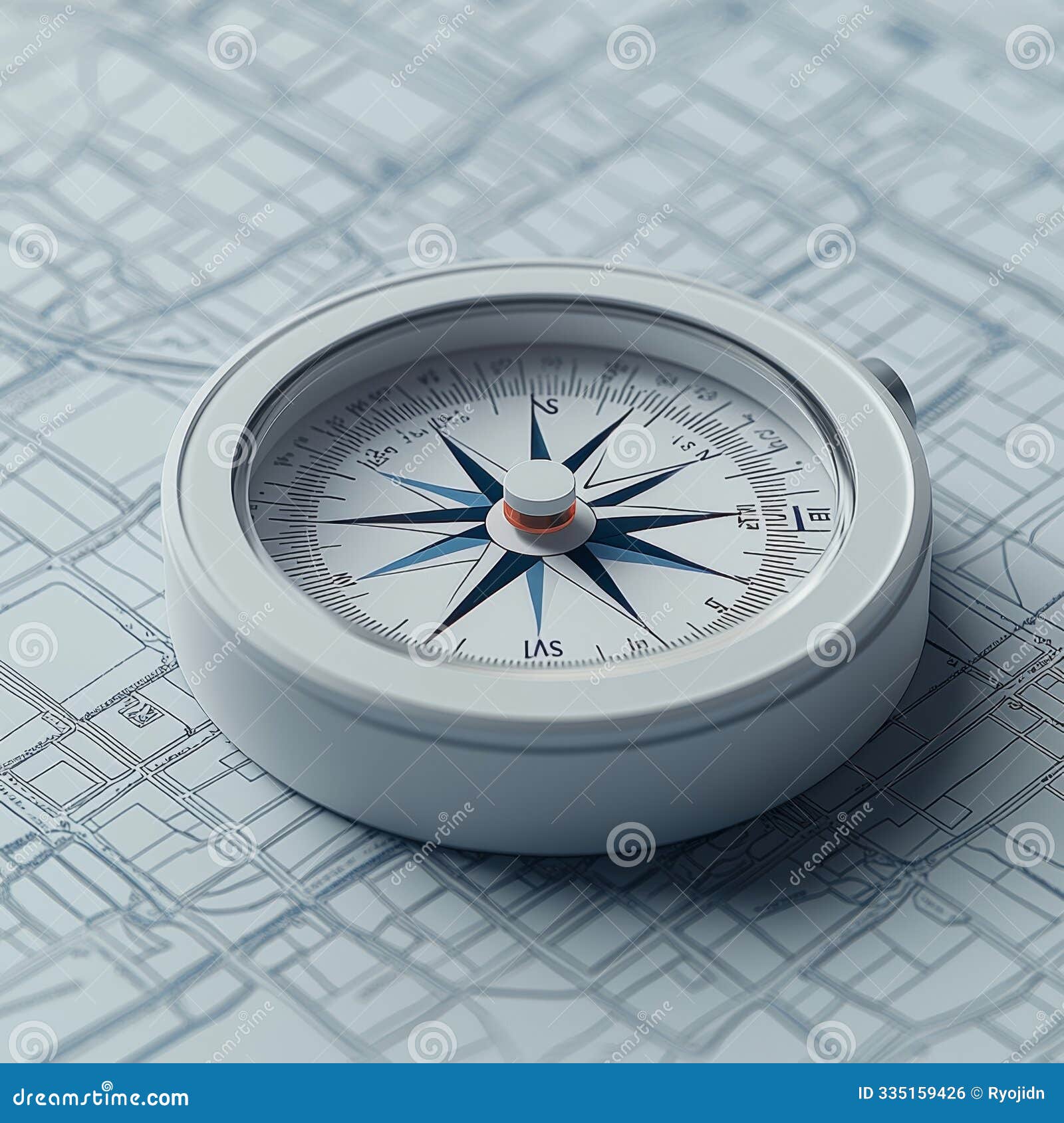 Compass on Map stock illustration. Illustration of south - 335159426