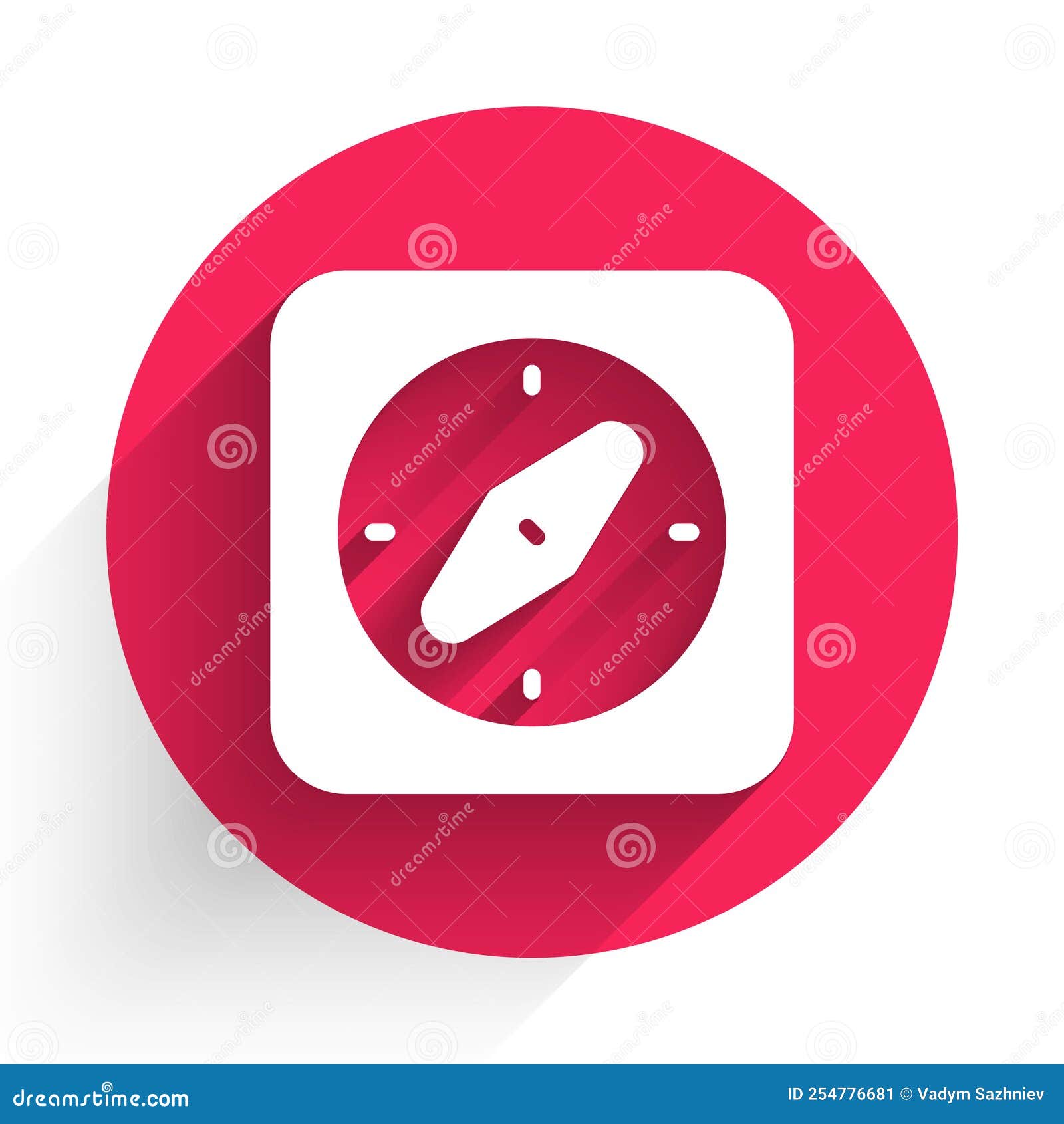 White Compass Icon Isolated with Long Shadow Background. Windrose ...