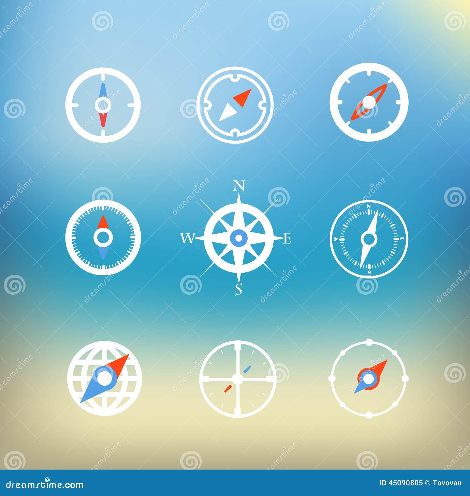 White Compass Icons Clip-art on Color Background Stock Vector ...