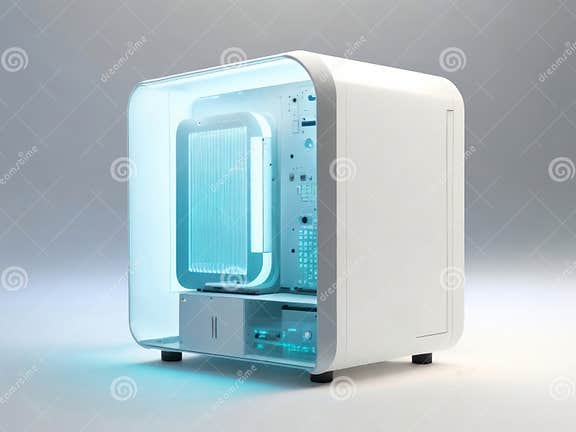 A White Computer Case with a Blue Light Coming Out of it. Stock ...