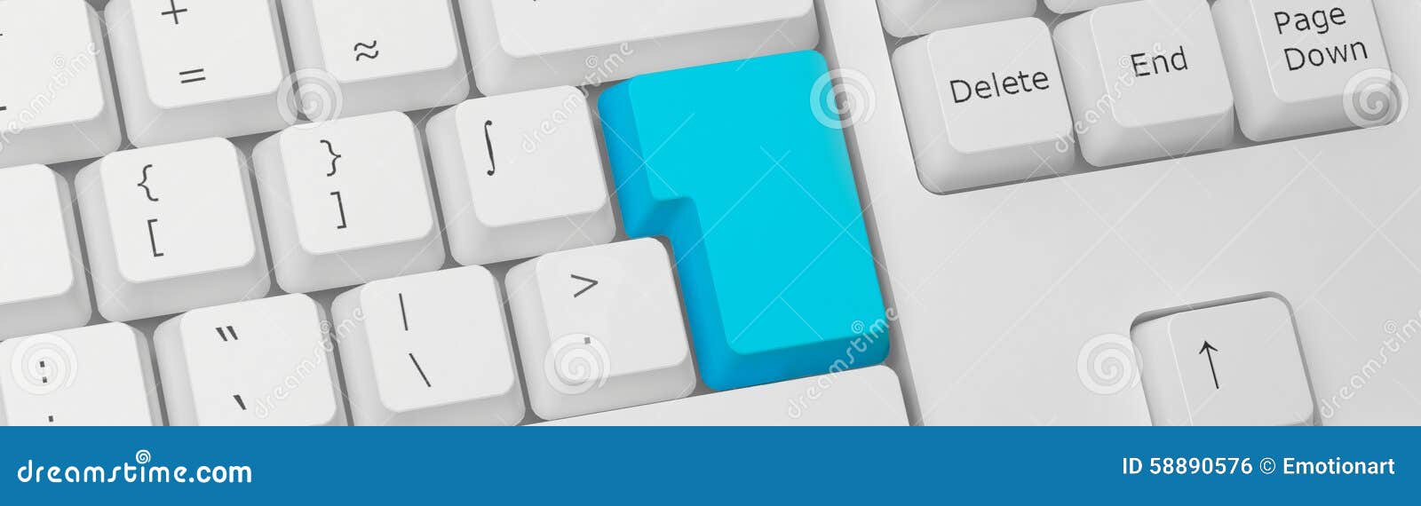 White Computer Keyboard with Blue Key Stock Photo - Image of ...