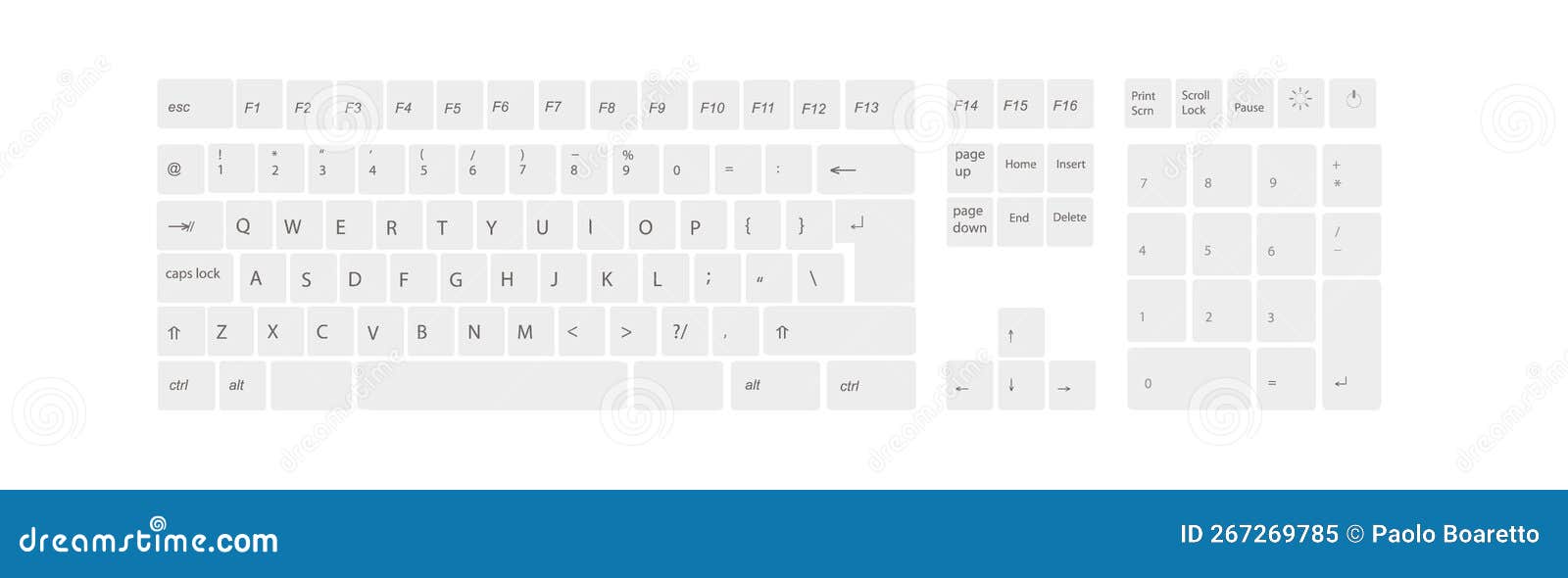 White Computer Keyboard Button Layout Template with Letters for Graphic ...