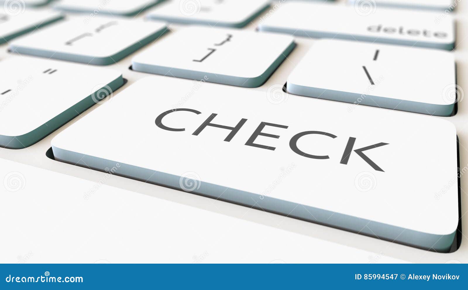 White Computer Keyboard and Check Key, Shallow Focus. Conceptual 3D ...