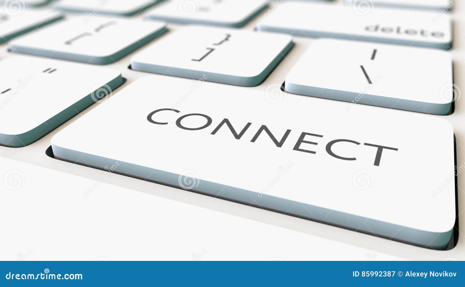 White Computer Keyboard and Connect Key, Shallow Focus. Conceptual 3D ...