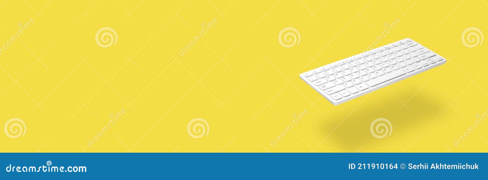 . White Computer Keyboard Levitating on Yellow Background, Shadow ...