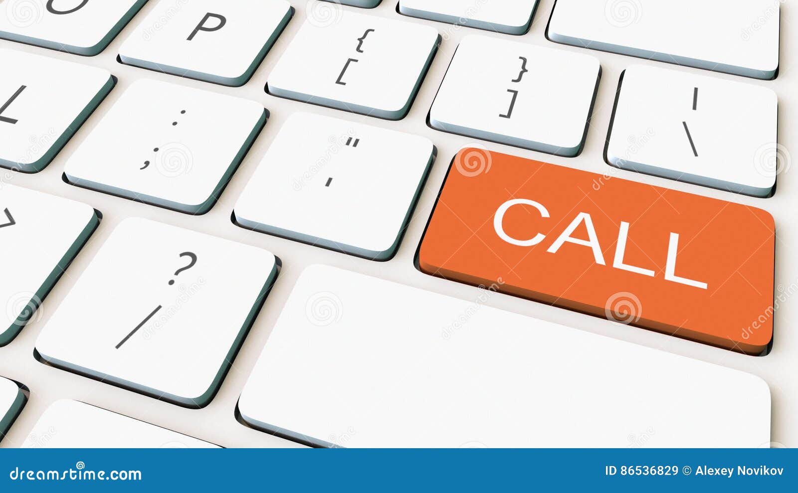 White Computer Keyboard and Orange Call Key. Conceptual 3D Rendering ...