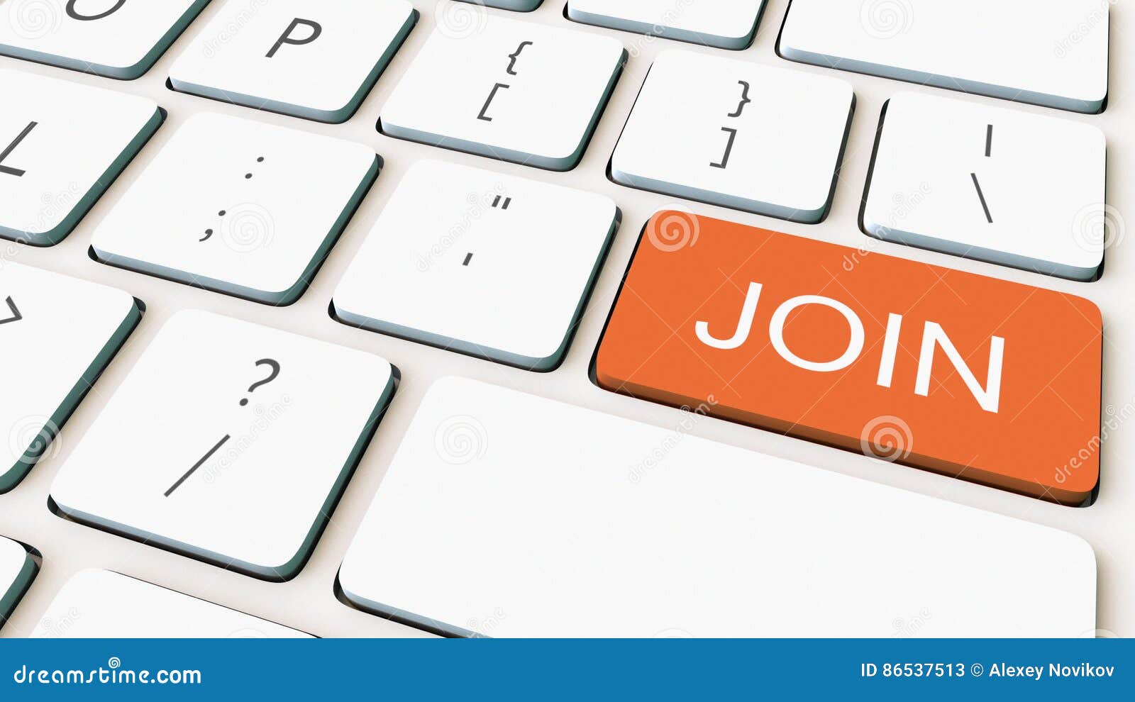 White Computer Keyboard and Orange Join Key. Conceptual 3D Rendering ...