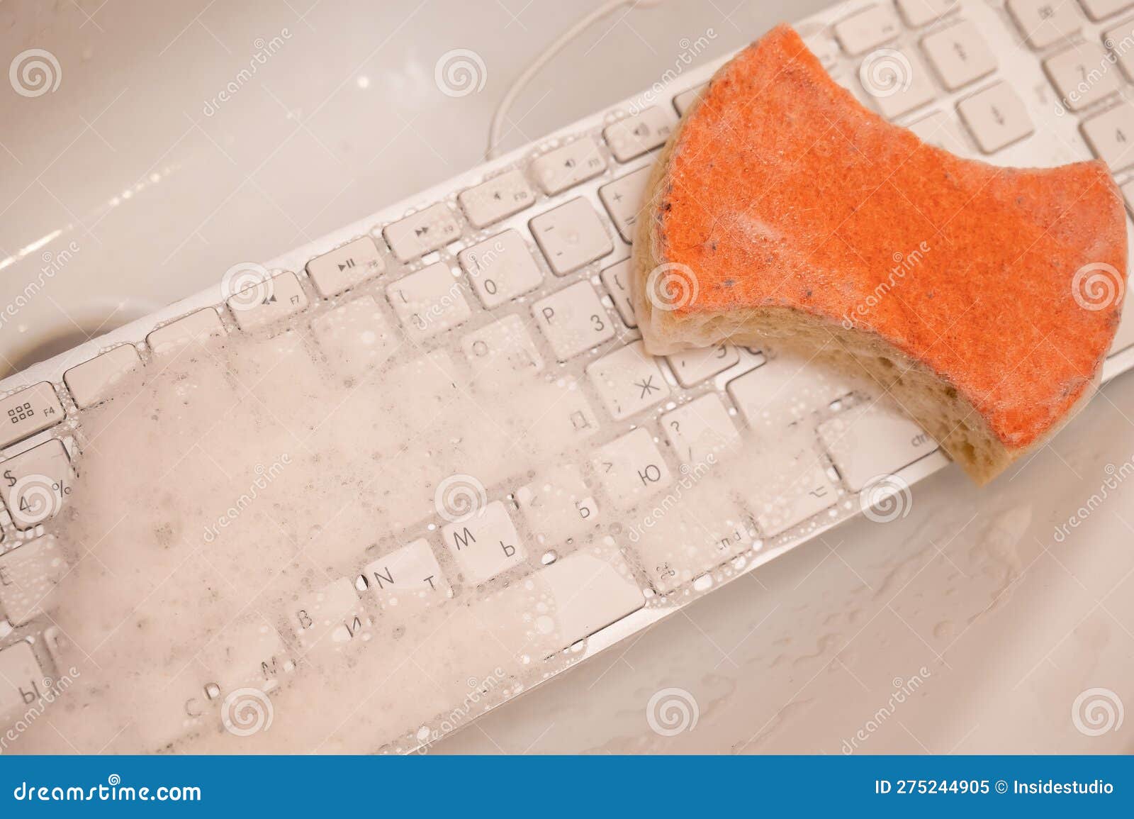 White Computer Keyboard with Sponge in Foam. Stock Image - Image of ...