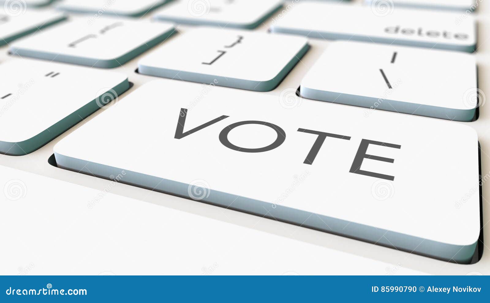 White Computer Keyboard and Vote Key, Shallow Focus. Conceptual 3D ...